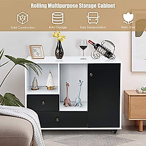 Giantex Mobile File Cabinet on Wheels - Lateral Filing Cabinet with Drawer, Open Shelves, Lockable Wheels, Printer Stand for Letter/Legal/A4 Size Files, Office Storage Cabinet (Round Knob)
