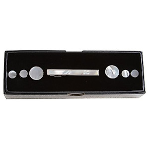 MRCUFF Mother of Pearl Cufflinks & Tie Clip Bar & Studs Tuxedo Set in Presentation Gift Box & Polishing Cloth