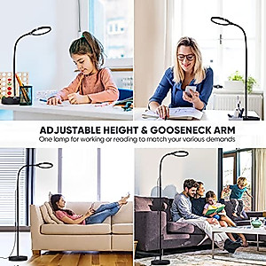 LED Floor Lamp, 12W Dimmable Standing Pole Reading Lamp 10 Brightness Levels&3 Color Temperature, Bright Gooseneck Adjustable Black Floor Lights, 800LM LED Task Lighting for Living Room Bedroom Office