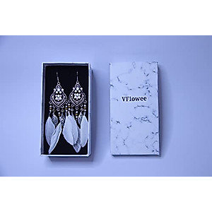 VFlowee Bohemian Earrings Feather Tassel Silver Ethnic Drop Earrings Retro Boho Dangle Earring Bead Women Teen Girls Jewelry for Birthday Party Gifts