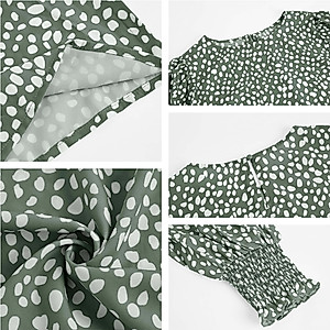 Teurkia Women's Casual Crewneck Tops 3/4 Sleeve Blouses Loose T Shirts Army Green