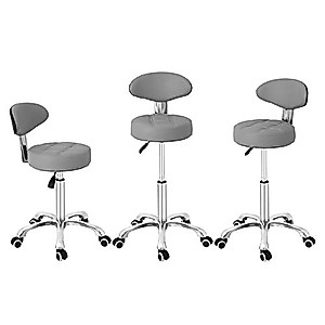 Grace & Grace Pneumatic Height Adjustable Rolling Swivel Stool with Comfortable Seat Heavy Duty Metal Base for Salon, Massage, Shop and Kitchen (Grey)