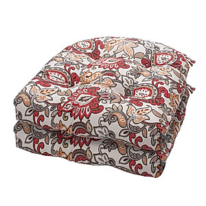 Magpie Fabrics Outdoor/Indoor Tufted Seat Cushion with Ties Set of 2, 19"x19" Waterproof Patio Chair Pads Tatami Floor Pillow for Room Garden Balcony Office Decor(Botanical Red)