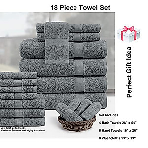 LANE LINEN Cotton Bath Towels for Bathroom Set-18 PC Bathroom Towels Set-4 Bath Towels, 6 Hand Towels for Bathroom, 8 Wash Cloths for Your Body, Soft Turkish Towel Sets for Bathroom - Space Grey