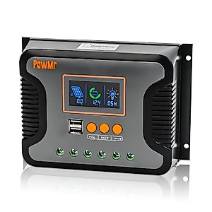 Powmr 60A PWM Solar Charge Controller 12V 24V 36V 48V with Backlit Display, Dual USB Port, Max PV 100VDC,Battery Intelligent Regulator for Solar Panels Compatible with LFP, AGM, SLD, FLA