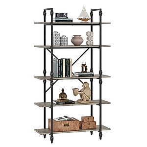 GAOMON 5 Tier Bookshelf, 67.9” Tall Bookcase with 5 Open Book Shelves, Vintage Bookshelves and Bookcases with Roman Column, Large Display Shelves for Home Office, Study Room, Living Room-Grey