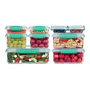 Sistema 18-Piece Food Storage Containers with Lids for Lunch, Meal Prep, and Leftovers, Dishwasher Safe, Clear/Blue