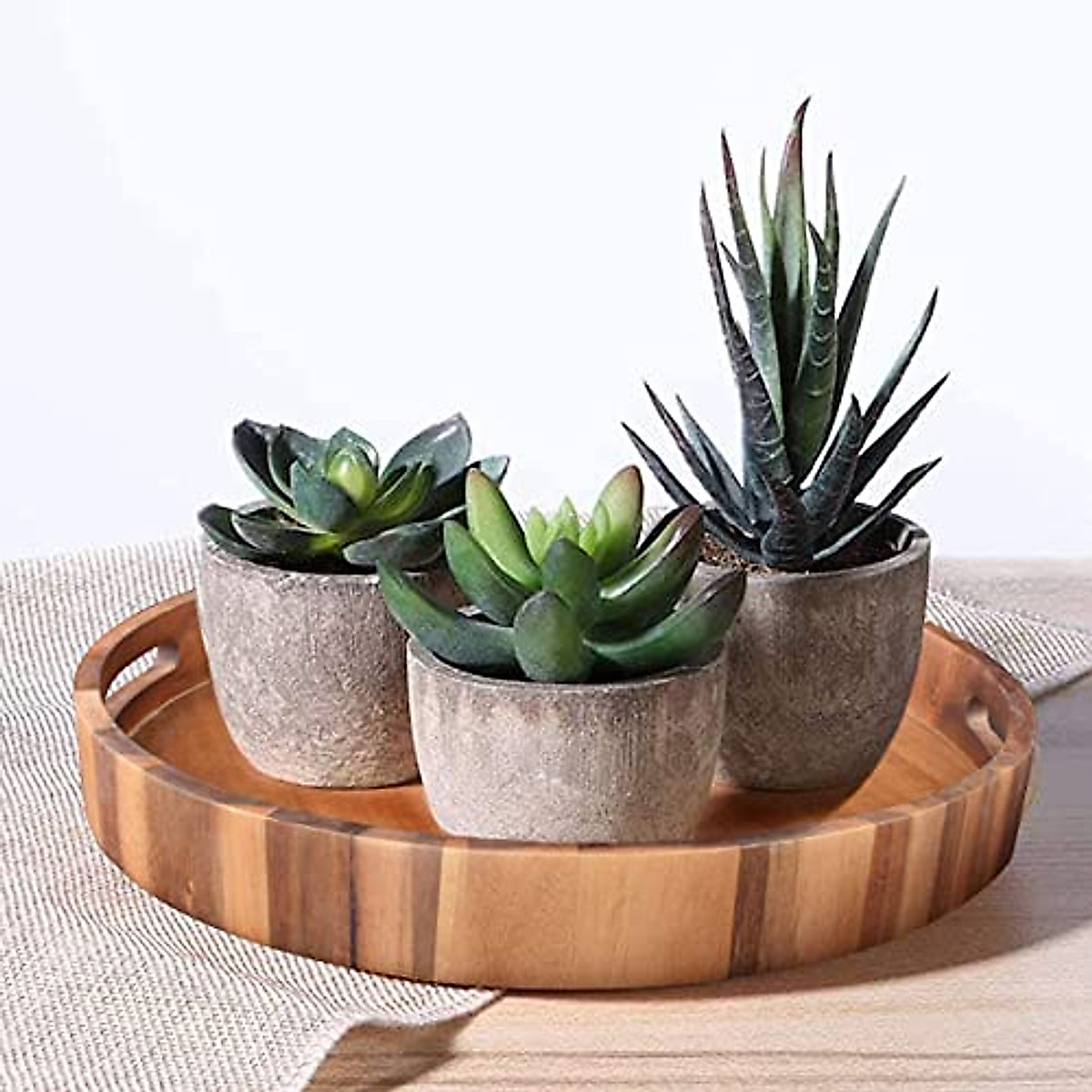 Round Wooden Serving Tray with Handles, 15¾" Large Diameter Wood Serving Trays for Ottoman, Rustic Acacia Circle Tray for Eating, Entertaining, Decorating and Organizing