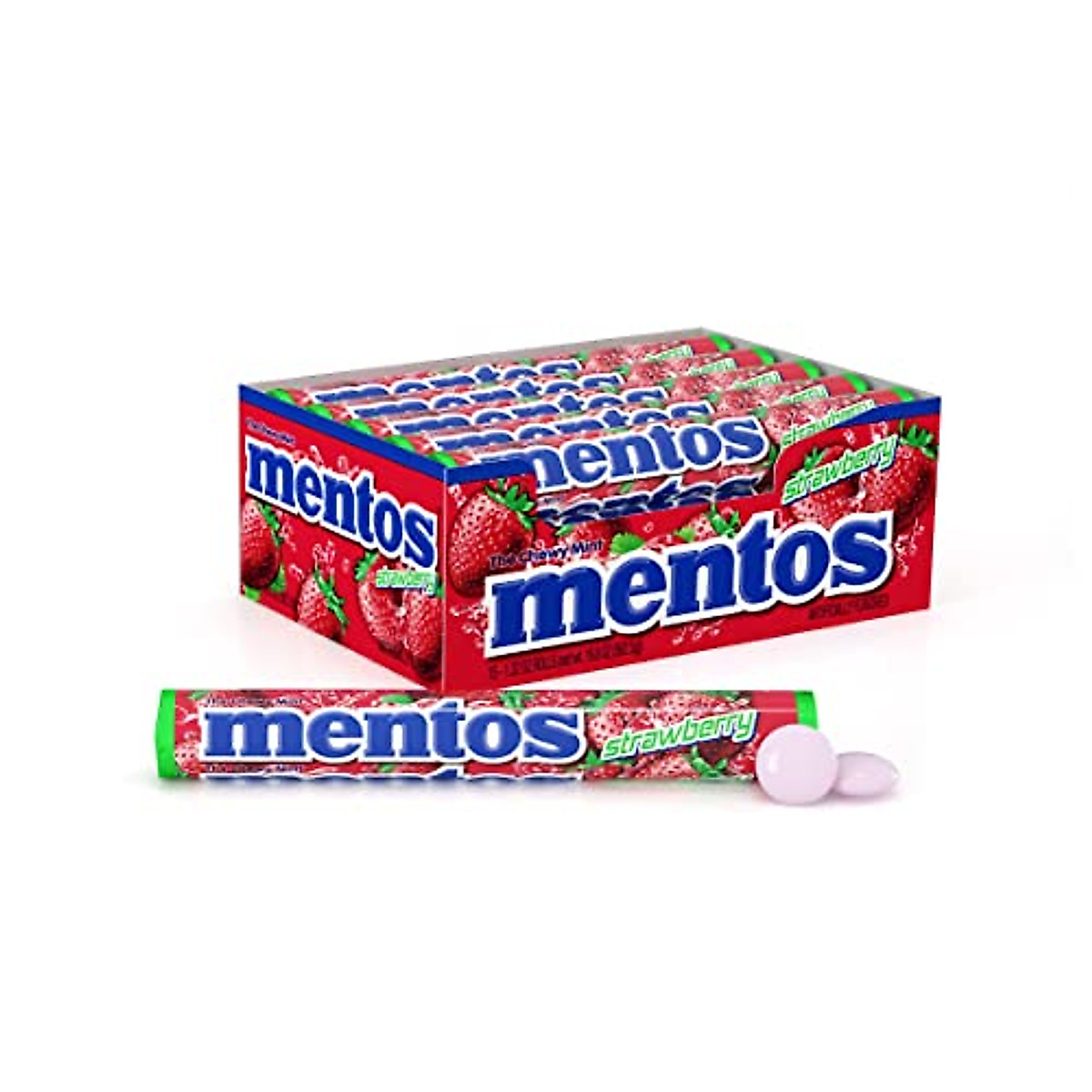 Mentos Chewy Mint Candy Roll, Strawberry, Non Melting, Party,15 Count (Pack of 1)