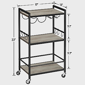 TUTOTAK Bar Cart, Home Bar Serving Cart, Microwave Cart, Drink Cart, Mobile Kitchen Shelf with Wine Rack and Glass Holder, Rolling Beverage Cart for Living Room, Kitchen, Greige BC01BG032