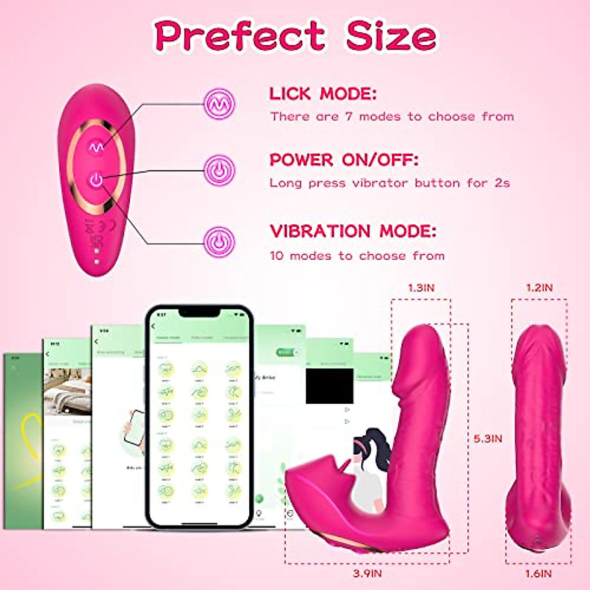 Qiymssy Wearable Panty Butterfly G Spot Vibrator with APP Remote Control 7 Tongue Licking 10 Vibration Modes, Rose Clitoral Dildo Vibrators for Vagina Anal Stimulator, Adult Sex Toys for Women Couples