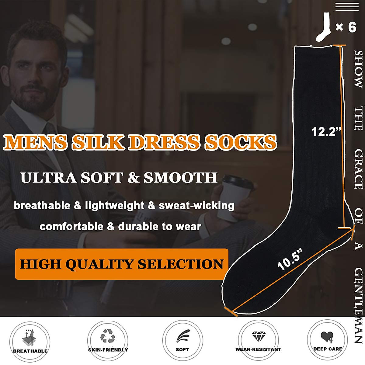 Uaussi 3 Pairs Mens Silk Sheer Socks Mid Calf OTC Ultra Thin Nylon Dress Sock Soft Daily Casual Stockings Work Business Sox