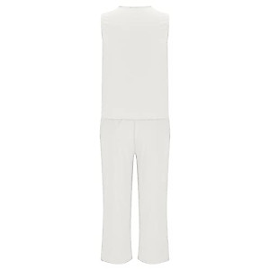 H-626 White Womens Pants Sets Faux Gauze Linen Pants Sets for Ladies Capri Cami Tank Flared Wide Leg Basic Bootcut Summer Fall Pants Sets Button 2023 Clothing Y2K MR XL