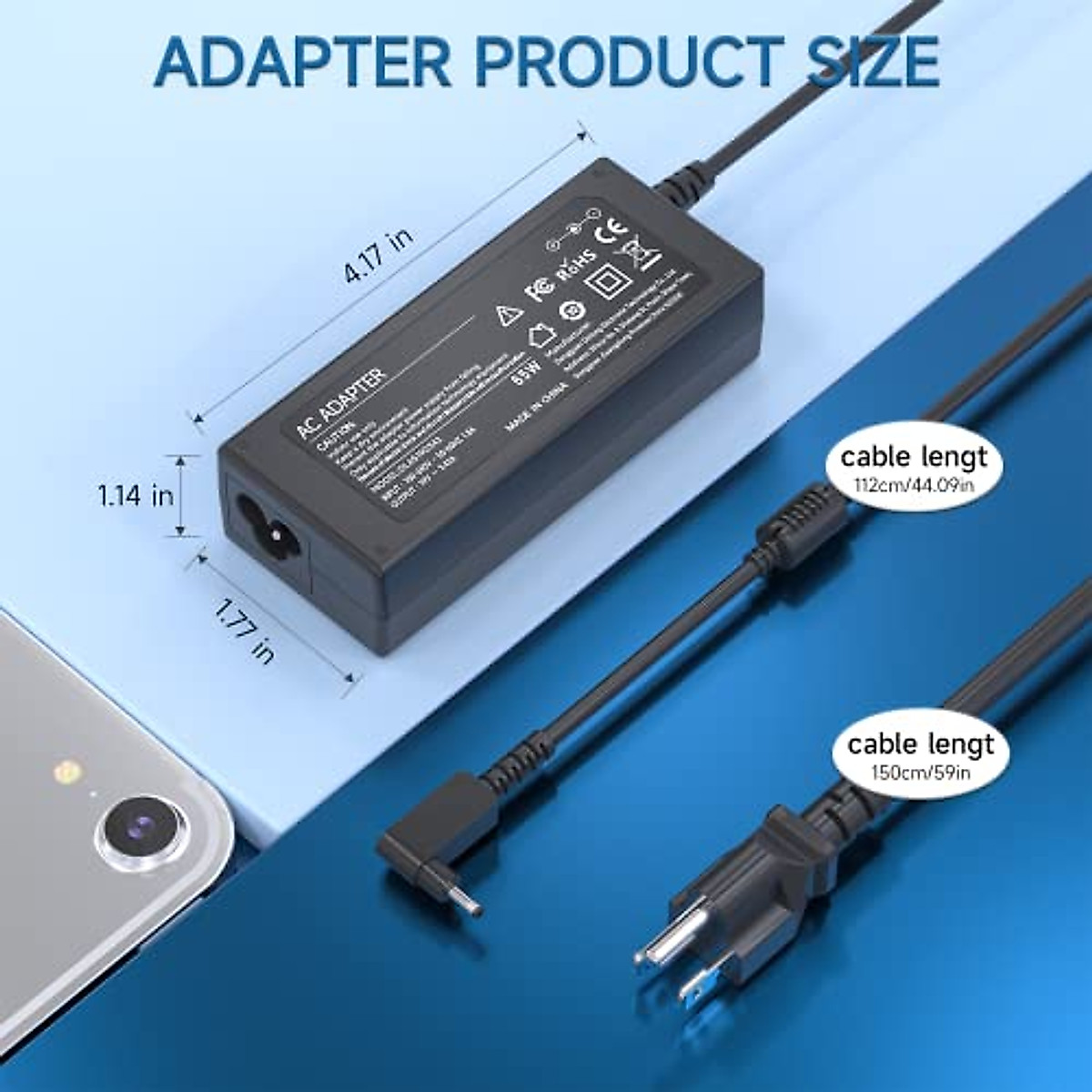 65W N15Q9 N15Q8 19V 2.37A Laptop Charger for Acer Chromebook CB3-532 C720 C740 C731 11 R11 R13 14 15 CB3 CB5 CB3-431 CB5-132T CB3-131 A13-045N2A PA-1450-26 Aspire 5 A515-54 A515-46-R14K Power Cord