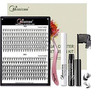 DIY Lash Extension Kit, Missicee Individual Lashes Kit with 240 Pcs Lash Clusters 5ml Cluster Lash Bond and Seal 1 Eyelash Applicator for Beginner DIY at Home Easy to Apply (10D+20D-C Curl-8-12 mix)