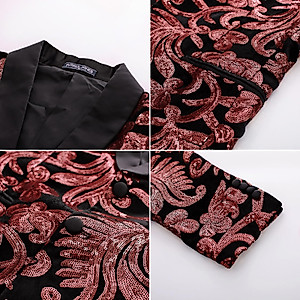 PJ PAUL JONES Men's Suit Jackets Velvet Sequins Tuxedo Jacket Shawl Lapel Slim Fit Casual Blazer for Men Dinner Wine Red 2XL