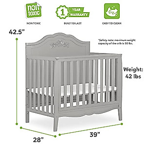SweetPea Baby Rose 4-in-1 Convertible Mini Crib in Platinum, JPMA Certified Baby Crib, Non-Toxic Finish, New Zealand Pinewood, with 3 Mattress Height Settings