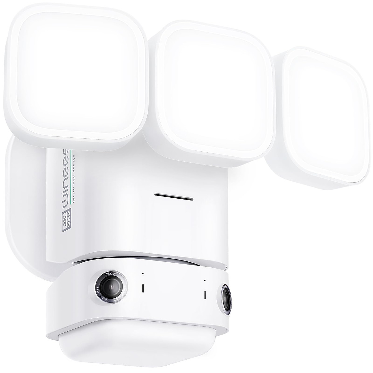 winees Floodlight Camera, Wired 2K HD Dual-Lens Outdoor Security Camera, 180 Degree Panoramic Motion Detection, 3000 Lumens, Color Night Vision, 110dB Siren, 2-Way Audio (White)