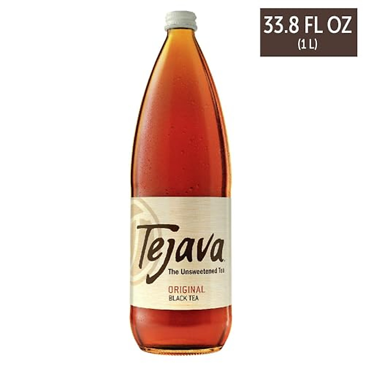 Tejava Original Unsweetened Black Iced Tea, 12 Pack, 1 Liter Glass Bottles, Non-GMO, Kosher, No Sugar or Sweeteners, No calories, No Preservatives, Brewed in Small Batches