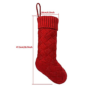 ROSFORU Knit Christmas Stockings, 4 Pack Large Size Candy Gift Bag Personalized Decoration Weave Xmas Socks, Classic Style（2Pcs Ivory White+ 2Pcs Burgundy）