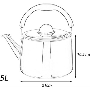 Whistle Tea Kettle Silver Teapot, with Food Grade Stainless Steel and Curved Heat-Resistant Handle, Suitable for Stove Top (Size : 5L)