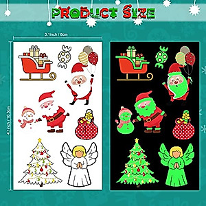 Qpout 10 Sheets Christmas Temporary Tattoos Luminous Christmas Tattoos Stickers Stocking Gift Stuffers for Kids Girls Boys Xmas Eve Christmas Party Favors Supplies Decorations