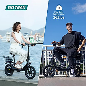 Gotrax FLEX Electric Scooter with Seat for Adult Commuter,16 Miles Range&15.5Mph Power by 400W Motor, Foldable Scooter with 14" Pneumatic Tire& 9”Comfortable Wider Deck, EBike with Carry Basket Black