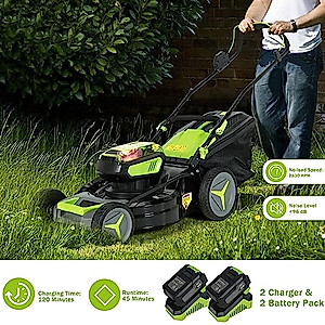Lawn Mowers Battery Powered, 40V 18 Inch Brushless Cordless Push Lawn Mower 4.0Ah Batteries and 2 Chargers