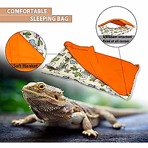 Dragon Bed with Pillow and Blanket Reptile Accessories Small Pet Animal Hide Habitat Shelter Solf Fabric Warm Sleeping Bag with Cover for Bearded Dragon Leopard Gecko Lizard (Orange)