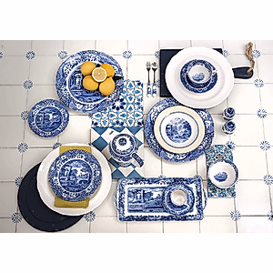 Spode Blue Italian Collection Chip and Dip Serving Tray, Use for Hosting, Display Appetizers, Cheese, Chips, and Salsa, 14.5-inch, Microwave and Dishwasher Safe