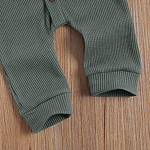 Kuriozud Newborn Unisex Baby Boy Girl Hoodie Romper Solid Long Sleeve One Piece Hooded Jumpsuit Waffle Outfit (Grey, 3-6 Months)