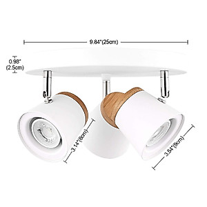 TeHenoo White Ceiling Light Fixtures 3-Light,Natural Wood Finish,Directional Spotlights, GU10 Socket Track Lighting for Hallway, bedrooms, Foyer, Kitchen, Living Room