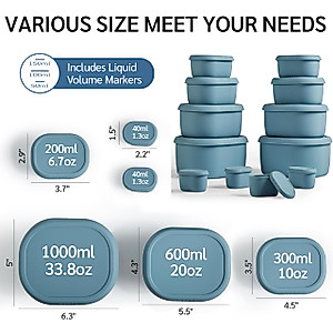 ISSEVE 12Pcs/Set Nesting Silicone Food Storage Containers with Lids, BPA Free Reusable Meal Prep Silicone Containers Airtight, Freezer Dishwasher Safe (33.8oz, 20oz, 10oz, 6.7oz, 1.3oz) (Blue)