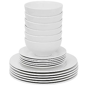 SUPER DEAL Round 18-Piece White Kitchen Dinnerware Set, Service for 6, Plates and Bowls – Microwave, Oven and Dishwasher Safe