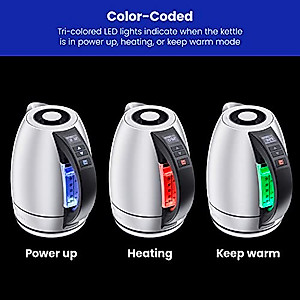 Chefman Electric Tea Kettle, 1.7 Liter Hot Water Electric Kettle Temperature Control Water Boiler with 5 Presets, Tri-Colored LED Lights, Keep Warm, Automatic Shutoff, Stainless