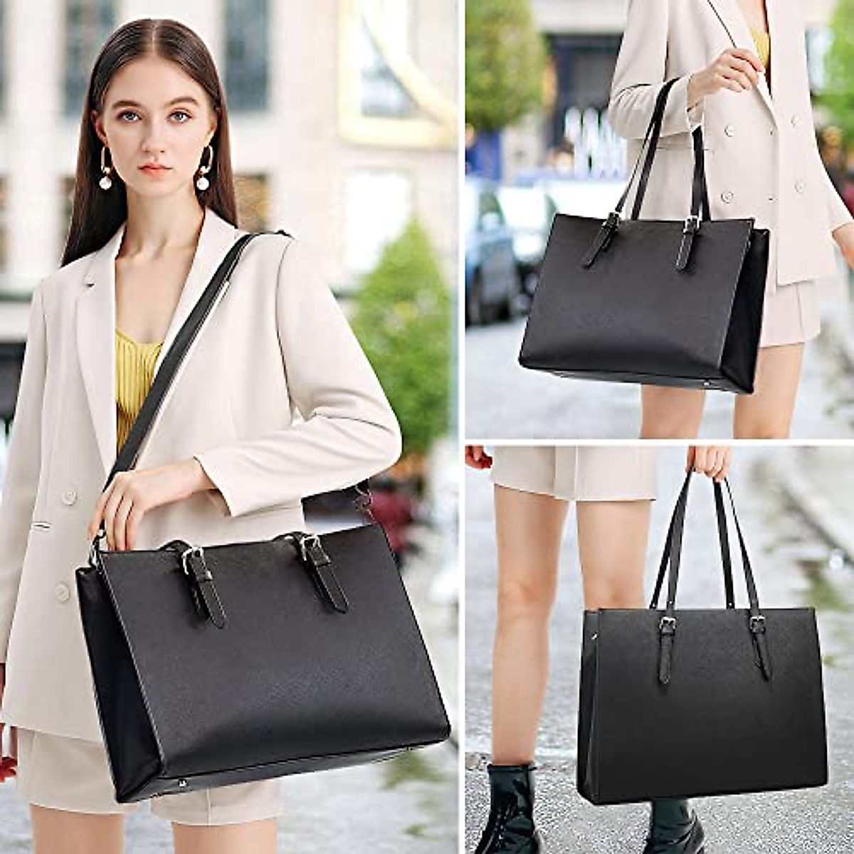 Laptop Bag for Women 15.6 inch Laptop Tote Bag Leather Classy Computer Briefcase Work Waterproof Handbag Professional Shoulder Bag Womens Business Office Large Capacity Bag Purse 2pcs