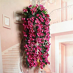 Meitan Artificial Violet Hanging Flower, Silk Violet Flower Garland Hanging Basket Decorative Plant Home Outdoor Wedding Arch Garden Wall Décor (2 pcs Rose Red)
