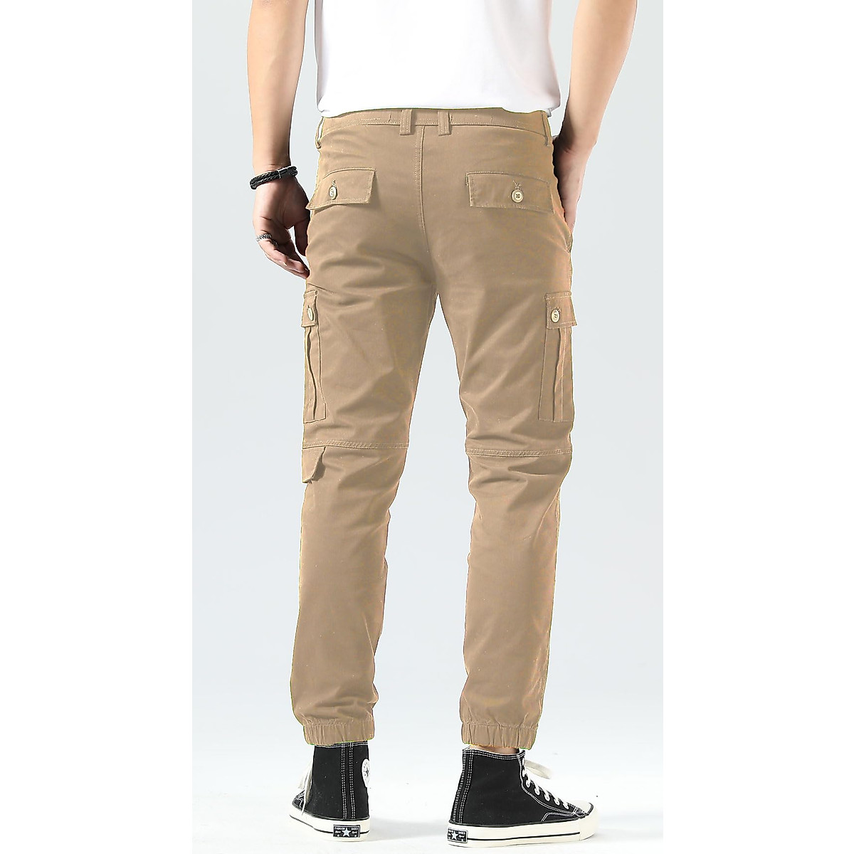 Plaid&Plain Men's Casual Cargo Joggers Sweatpants Chino Tapered Stretch Hiking Twill Pants with Pockets C803 DPK 34