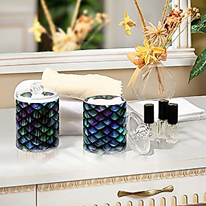 Kigai Dragon Scales Qtip Holder - 14OZ Clear Plastic Apothecary Jars Bathroom Canister Dispenser Organizer Vanity Storage Jar with Lid for Cotton Ball, Cotton Swab, Floss (2PACK)