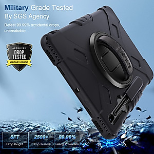 SUPFIVES Case for Samsung Galaxy Tab S7 FE/ S8 Plus 12.4 Inch: [Upgraded Military Grade] Full-Body Rugged Protective Soft Silicone Cover - Kick Stand- Handle/Shoulder Strap- S Pen Holder- Black