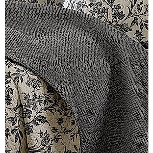 Laura Ashley Quilts Cotton Reversible Bedding with Matching Shams, Floral Home Decor for All Seasons, King, Amberley Black/White