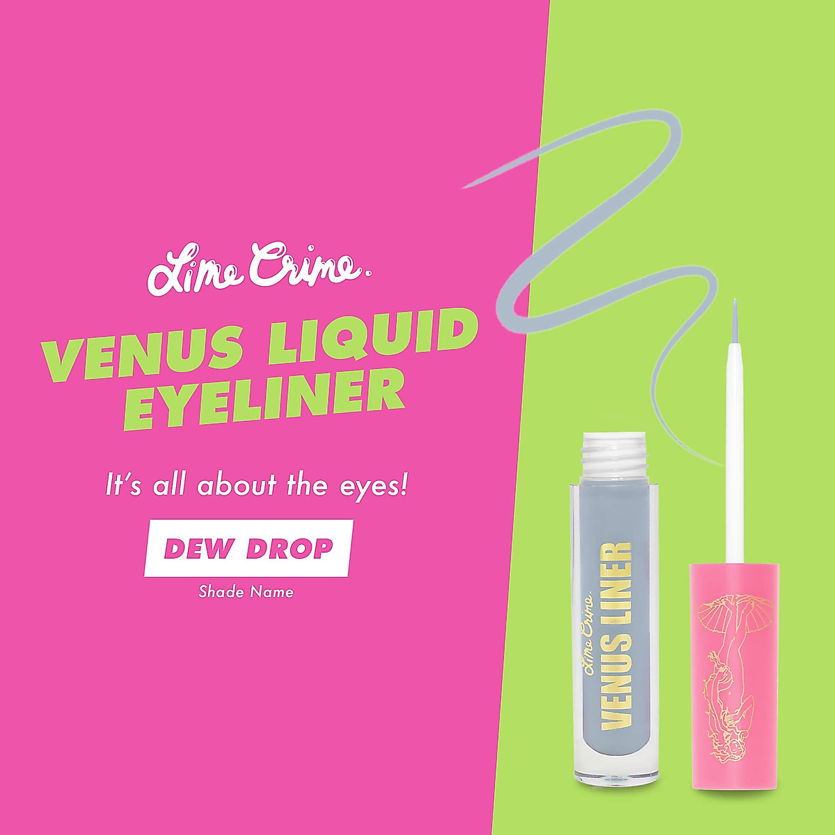 Lime Crime Venus Pigmented Liquid Eyeliner with Precision Brush, Dew Drop (Light Blue) - Ultra Matte Water-Based Formula is Long-Lasting, Smudge-Proof & Quickly Dries - Vegan & Cruelty-Free