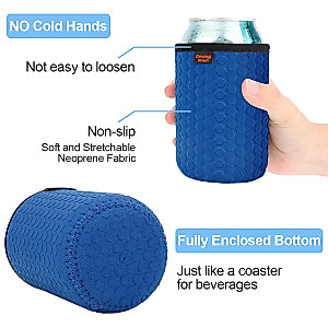 Desing Wish 12oz Standard Can Cooler Sleeve Holder Honeycomb Insulator Beer Cans Cover 12OZ Beer Bottle Sleeves Non-slip Neoprene Soda Cans Coolers Holders 4 Pack (Red/Blue/Green/Orange)