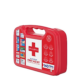 Johnson & Johnson All-Purpose Portable Compact First Aid Kit for Minor Cuts, Scrapes, Sprains & Burns, Ideal for Home, Car, Travel and Outdoor Emergencies, 140 Pieces