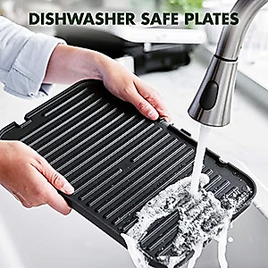 GreenPan Elite 7-in-1 Multi-Function Contact Grill & Griddle, Healthy Ceramic Nonstick Aluminum, Two Sets of Grill & Waffle Plates, Adjustable Shade & Shear, Closed Press/Open Flat Surface, Black