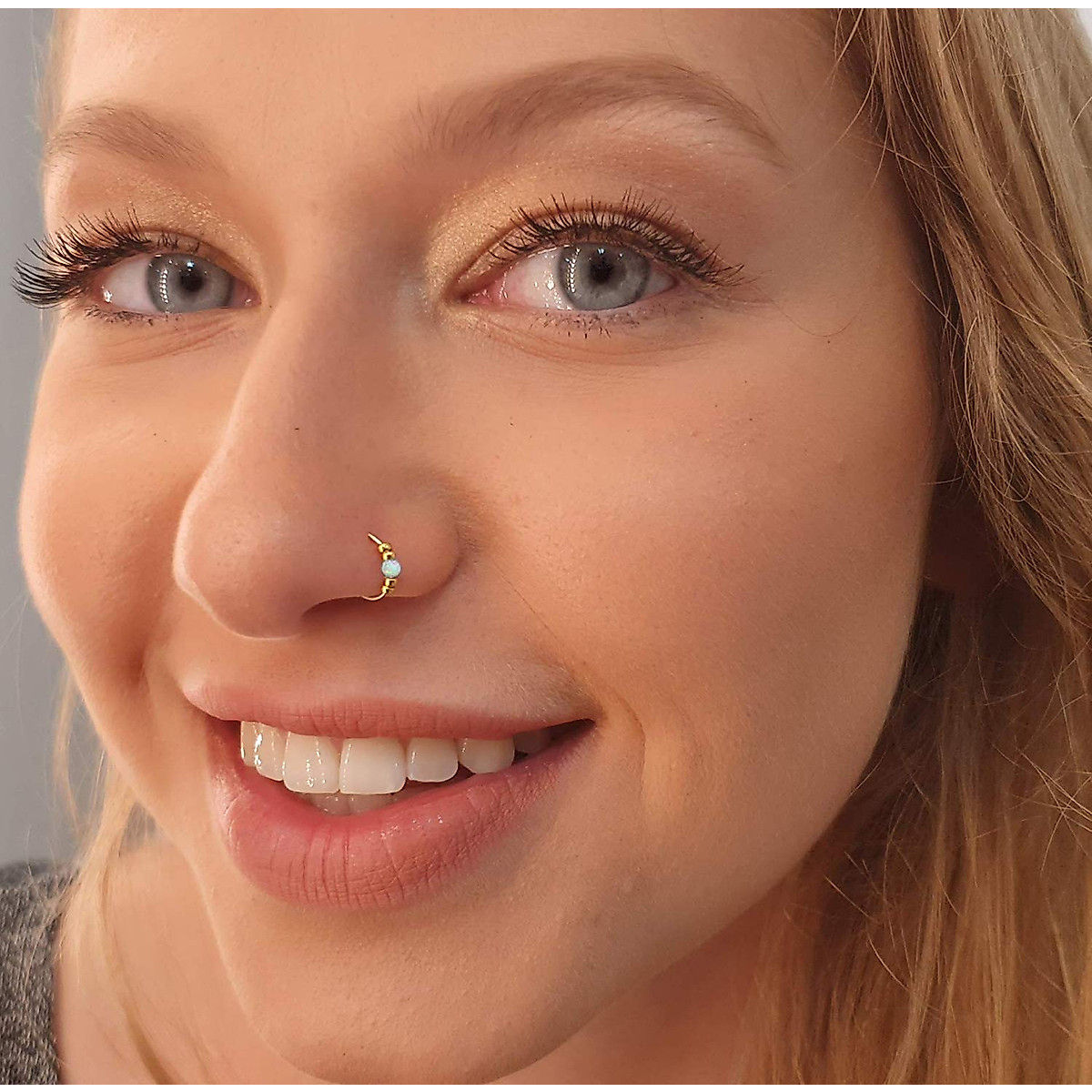 Opal nose ring - Thin 14k Gold Filled Tiny White Opal Nose piercing Hoop - 2 mm White Opal piercing Nose Hoop - 24 gauge very Thin Nose Hoop Tiny Piercings Nose Rings hoop - Delicate nose ring