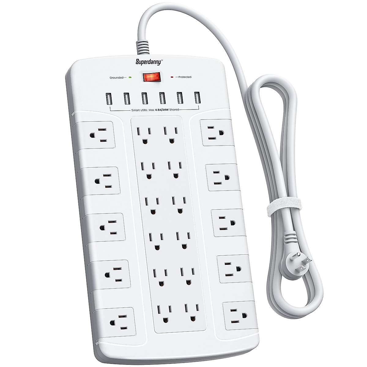 Power Strip, SUPERDANNY Surge Protector with 22 AC Outlets and 6 USB Charging Ports+ 【6.5Ft & 22 Outlets & 6 USB Ports】 1050J Surge Protector Power Strip SUPERDANNY Flat Plug Extension Cord
