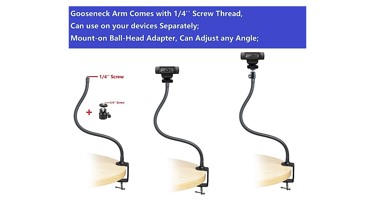 AceTaken Webcam Mount - Flexible Gooseneck Arm Clamp Stand Tripod for ...