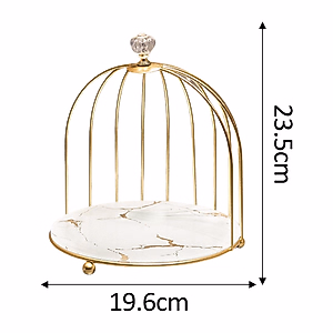 Milageto Cosmetics Iron Storage Rack Birds Cage Dresser Organizer Nordic Jewelry Perfume Lipstick Bathroom Makeup Holder Cake Stand for Bathroom, white gold 1 tier