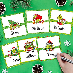 48 Pcs Christmas Place Cards Green Merry Christmas Seating Name Tags Placecard Holders Seating Christmas Thief Name Cards Tents for Dinner Party Birthday Wedding Supplies